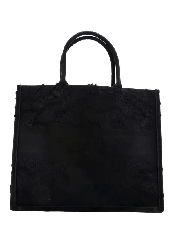 Dior Book Camouflage Embroidered Canvas Large Tote Bag - Black