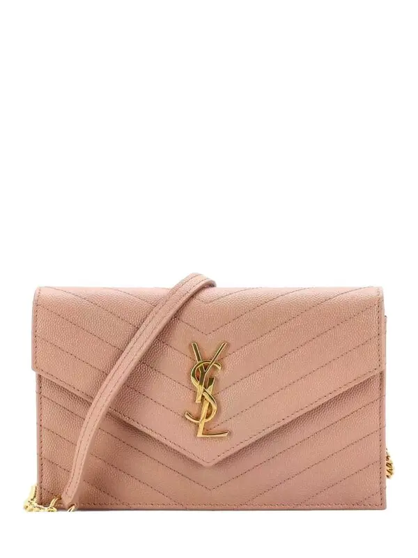 Saint Laurent Classic Monogram Wallet On Chain Matelasse Chevron Leather Small Crossbody Bag - Neutrals