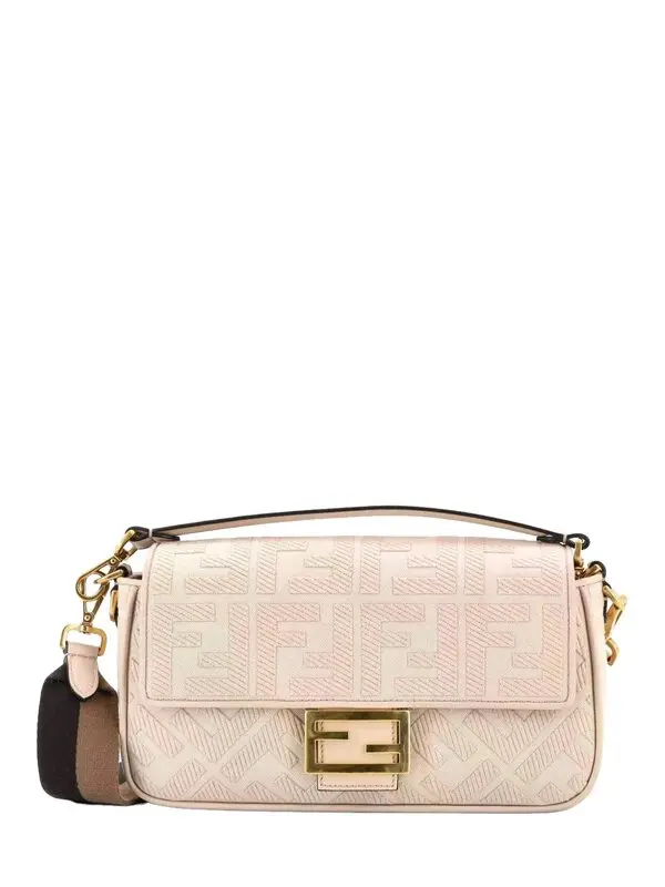 Fendi Baguette Nm Zucca Embroidered Canvas Medium Shoulder Bag - Neutrals