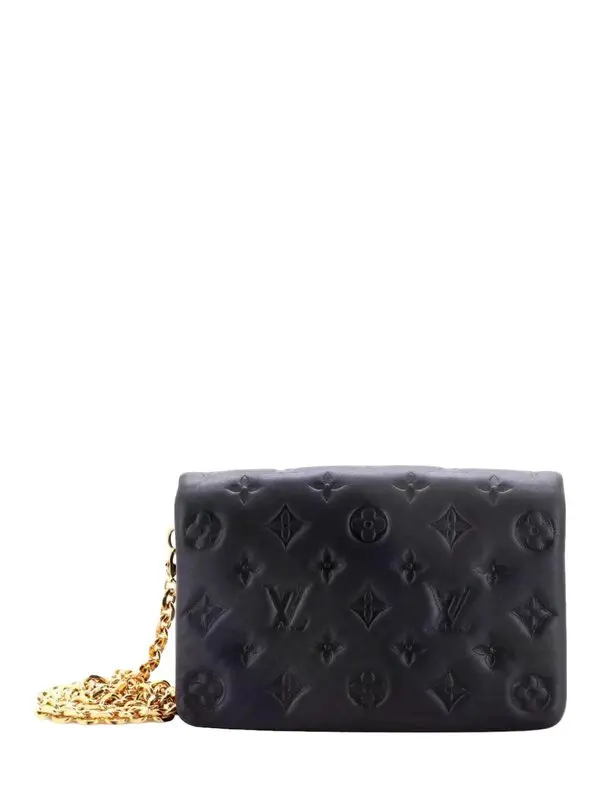 LOUIS VUITTON Coussin Pochette Monogram Embossed Lambskin Crossbody Bag - Black