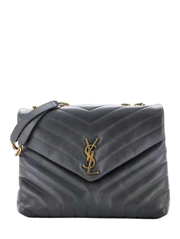 Saint Laurent Loulou Matelasse Chevron Leather Medium Shoulder Bag - Grey