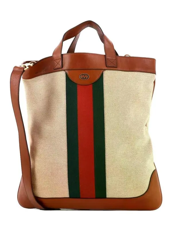 Gucci Vintage Web Canvas Large Tote Bag - Neutrals