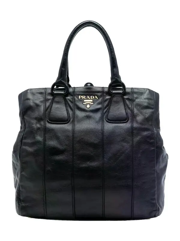 Prada Soft Calf Frame Top Handle Tote Bag - Black