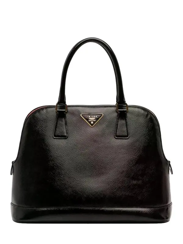 Prada Saffiano Vernice Open Promenade Satchel - Black