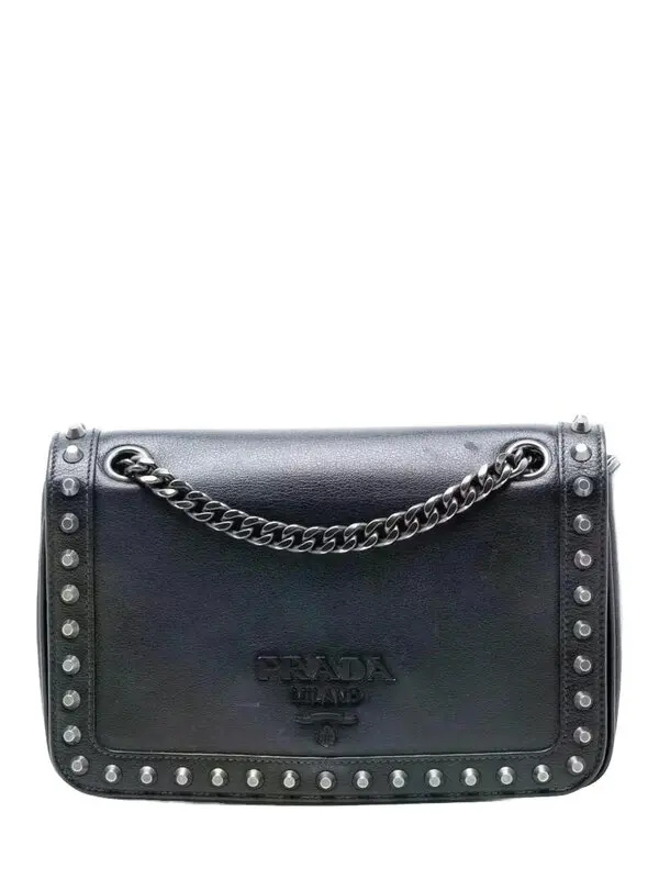 Prada Glace Calfskin Studded Crossbody Bag - Black