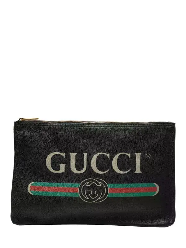 Gucci Leather Logo Clutch - Black