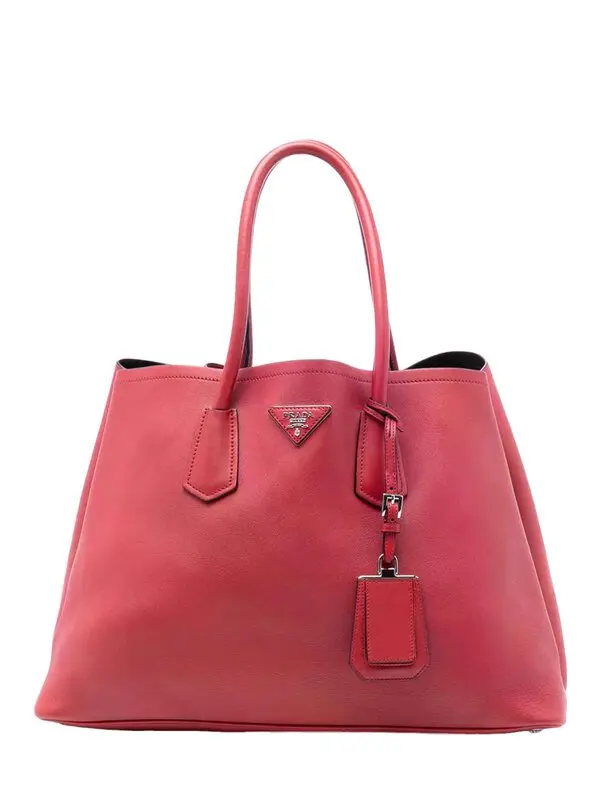Prada Large Saffiano Cuir Double Satchel 2021-2025 - Red