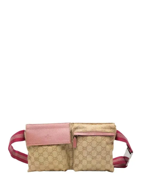 Gucci Gg Canvas Web Double Pocket Belt Bag - Brown