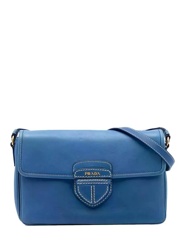 Prada City Calf Push Lock Flap Crossbody Bag - Blue