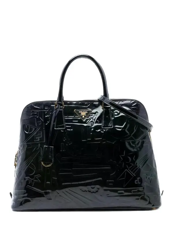 Prada Embossed Patent Top Handle Satchel - Black