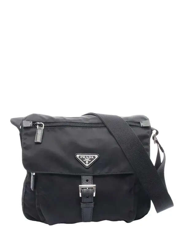 Prada 2013-2025 Tessuto Zip Buckle Messenger Bag - Black