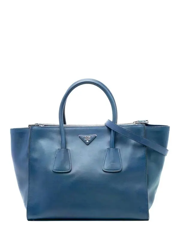 Prada 2000-2025 Glace Calf Twin Pocket Double Handle Satchel - Blue