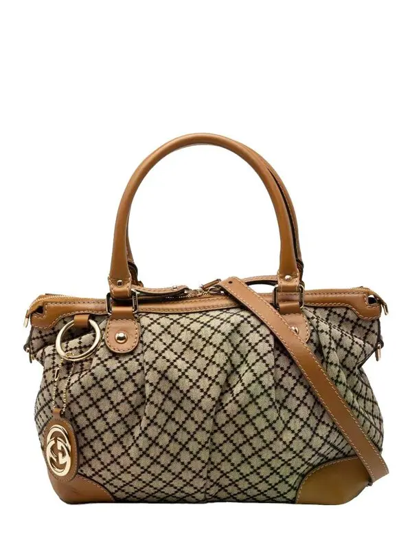 Gucci Diamante Canvas Sukey Satchel - Brown
