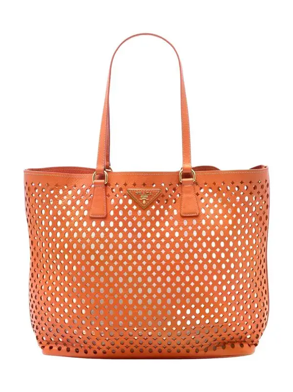 Prada 2010-2025 Perforated Saffiano Fori Shopping Tote Bag - Orange