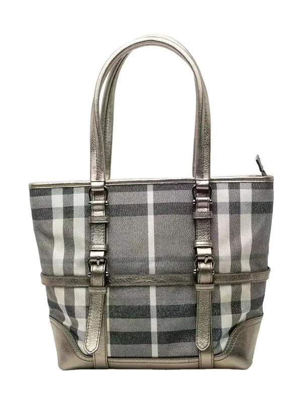 Burberry Small Shimmer Check Canvas Tote Bag - Silver
