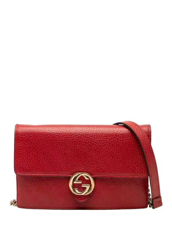 Gucci Leather Interlocking G Wallet On Chain - Red