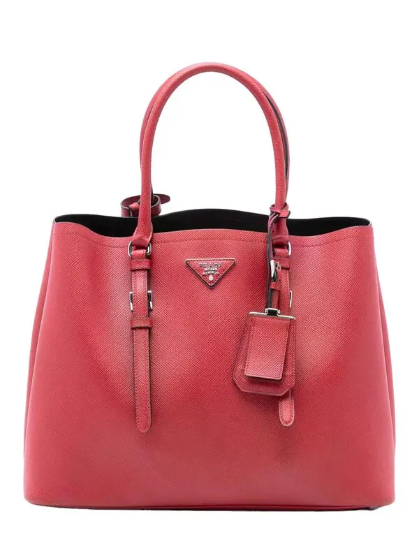 Prada Medium Saffiano Cuir Double Handle Satchel - Red