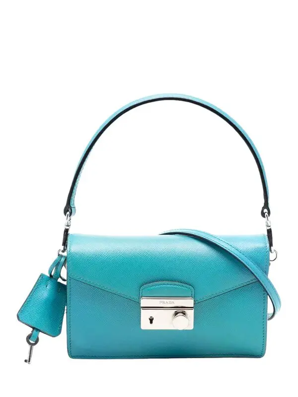 Prada Saffiano Lux Sound Lock Satchel - Blue