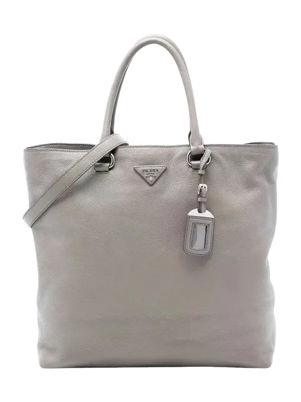Prada Vitello Daino Open Convertible Tote Satchel - Grey