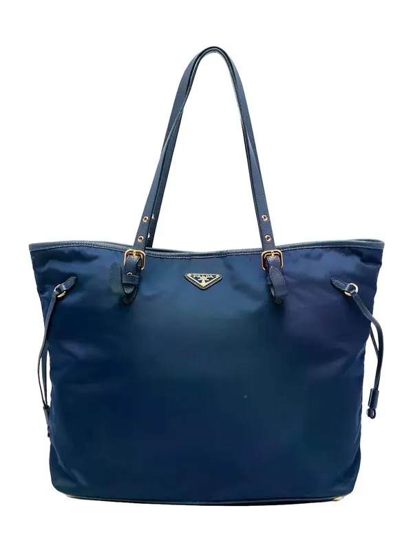 Prada Saffiano Trimmed Tessuto Tote Bag - Blue