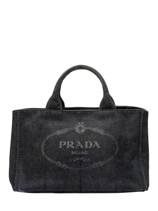 Prada 2013-2025 Denim Canapa Logo Satchel - Grey