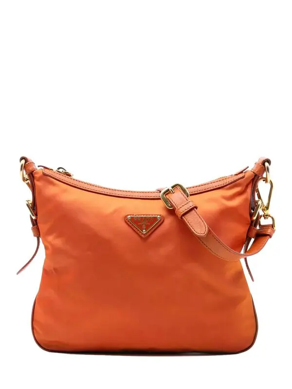 Prada 2013-2026 Saffiano Trimmed Tessuto Zip Top Crossbody Bag - Orange
