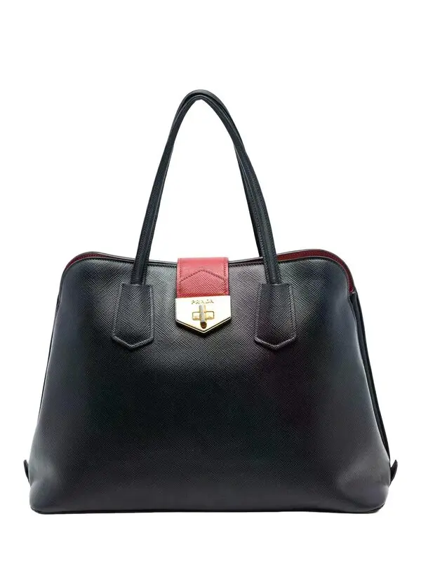 Prada Saffiano Cuir Convertible Top Handle Satchel - Black