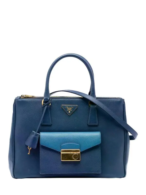 Prada 2010-2026 Saffiano Lux Galleria Double Zip Front Pocket Satchel - Blue