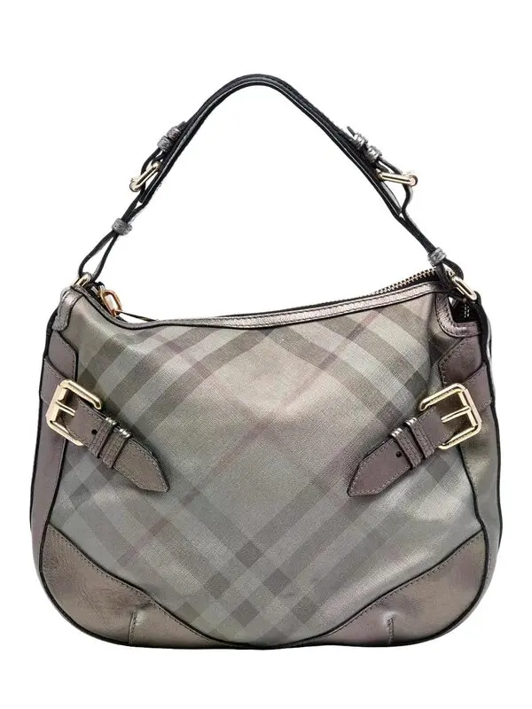 Burberry 2000-2026 Supernova Check Coated Canvas And Metallic Leather Shoulder Bag - Grey