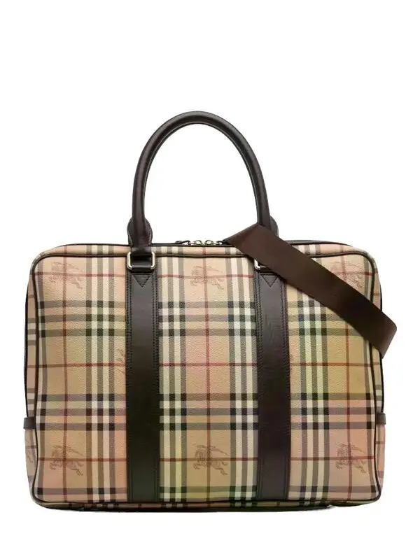Burberry Haymarket Check Coated Canvas Business Bag - Brown