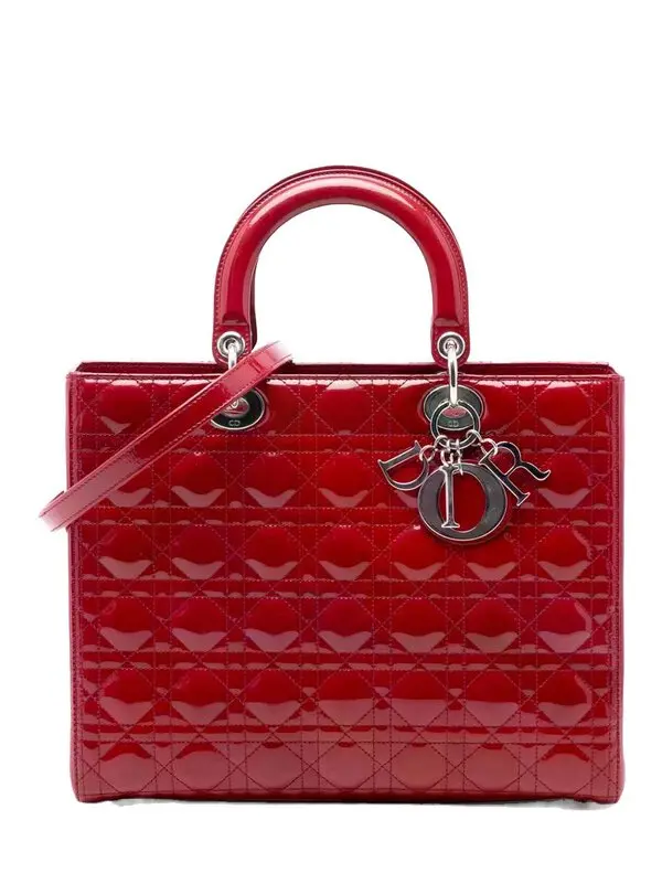 Dior 2012 Large Patent Cannage Lady Satchel - Red