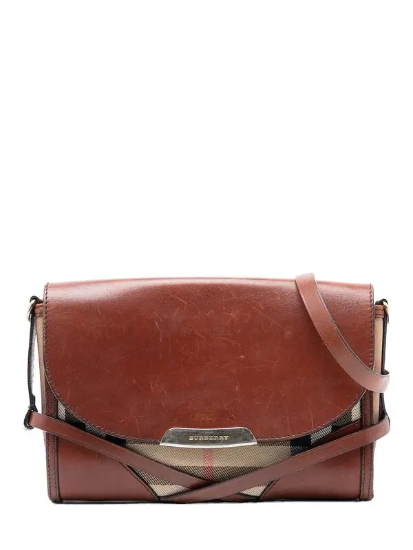 Burberry Leather And House Check Canvas Bridle Abbott Crossbody Bag - Brown