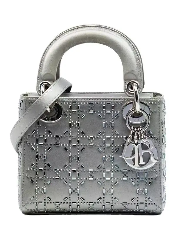 Dior 2019 Mini Satin Cannage Strass Lady Satchel - Grey