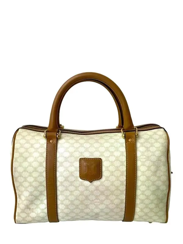 Celine 2010 Macadam Coated Canvas Boston Bag - White