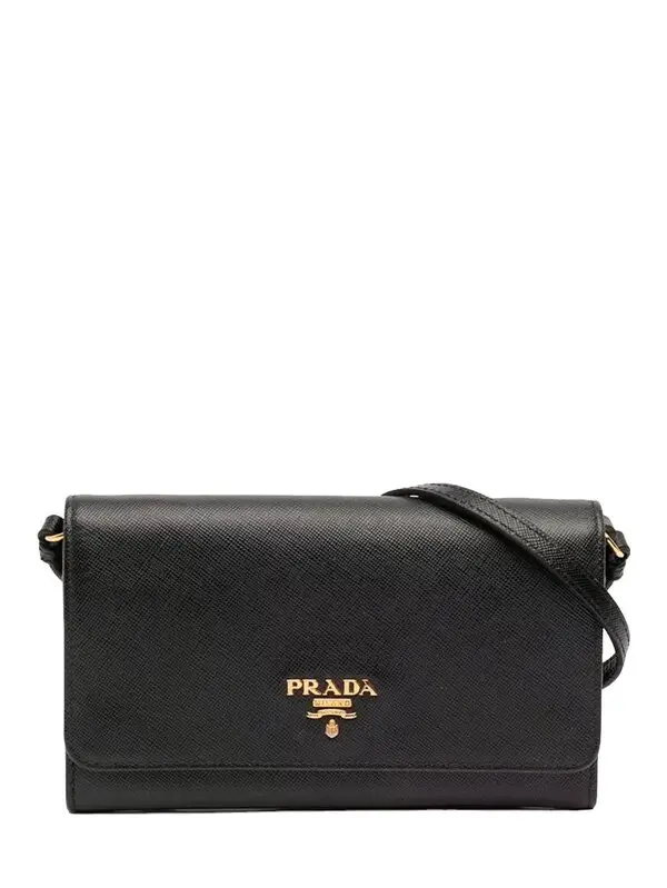Prada Saffiano Leather Wallet On Strap - Black