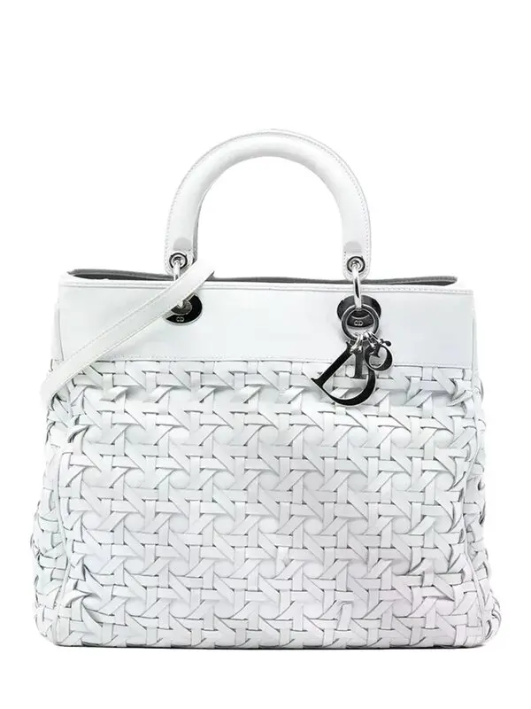 Dior 2008 Woven Lambskin Lady Avenue Tote - White
