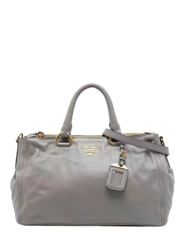 Prada Small Soft Calf Double Zip Satchel - Grey