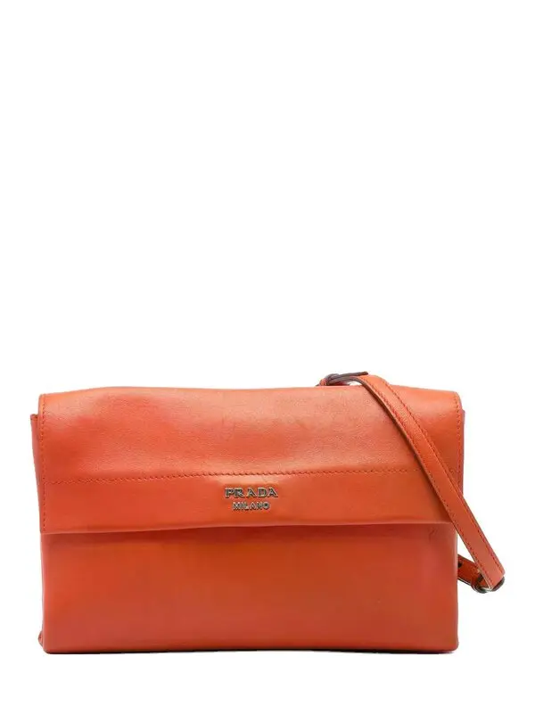 Prada Soft Calf Double Turnlock Crossbody Bag - Orange
