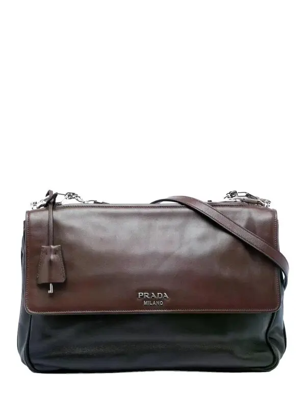 Prada Soft Calfskin Double Sided Flap Messenger Bag - Black
