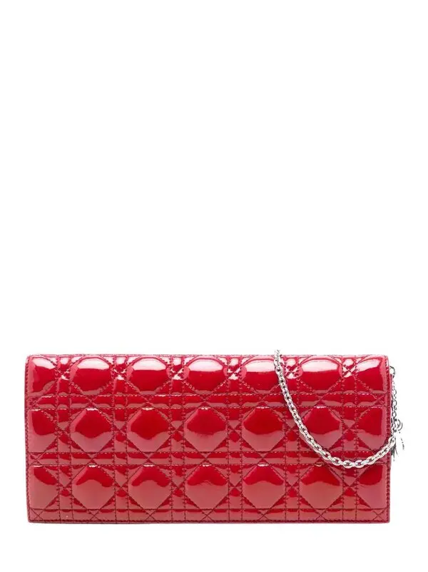 Dior 2016 Patent Cannage Lady Clutch With Chain - Red