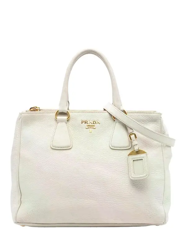 Prada 2010-2026 Vitello Daino Double Zip Convertible Satchel - White