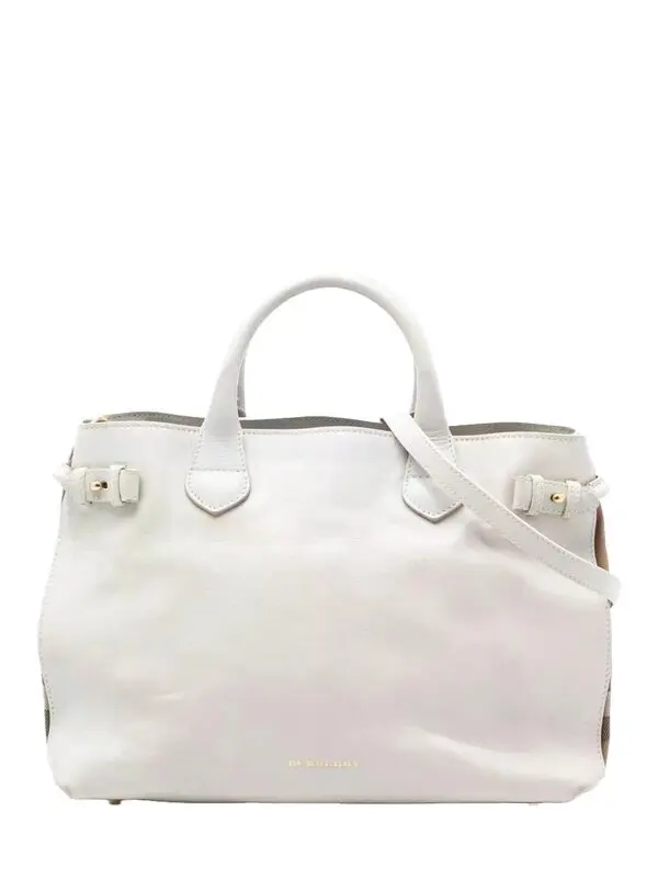 Burberry Leather And House Check Banner Satchel - White
