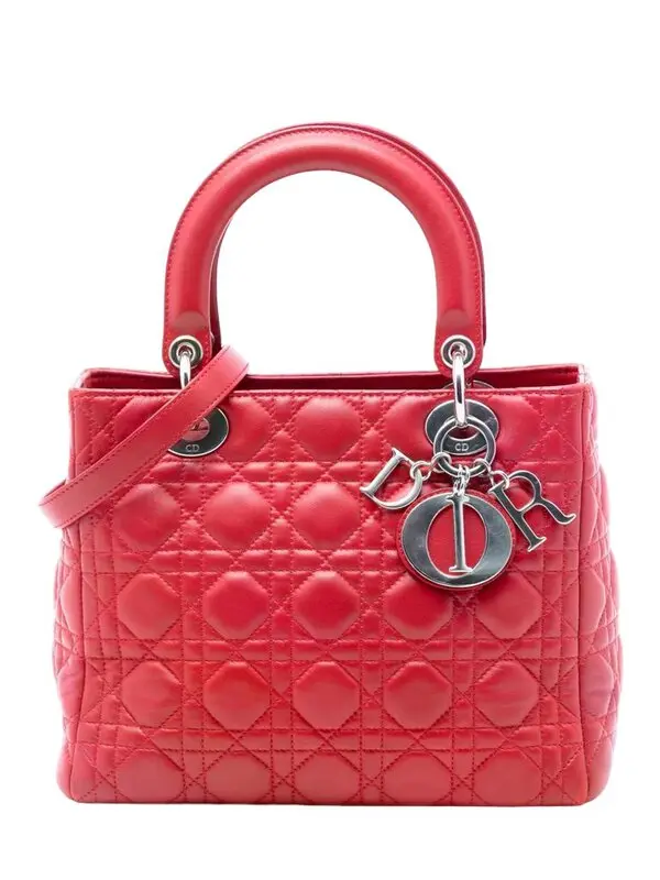 Dior 2012 Medium Lambskin Cannage Lady Satchel - Red