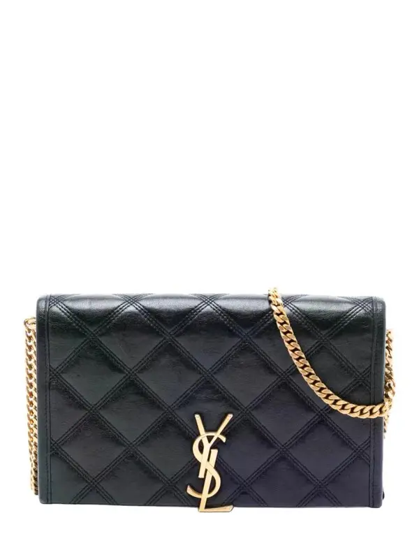 Saint Laurent 2022 Quilted Diamond Lambskin Becky Wallet On Chain Crossbody Bag - Black