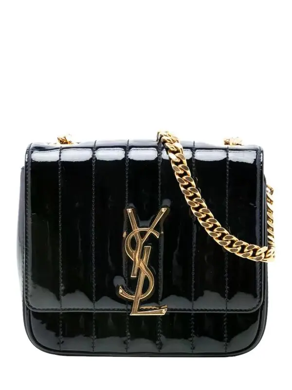 Saint Laurent 2016 Small Patent Monogram Vicky Chain Bag - Black