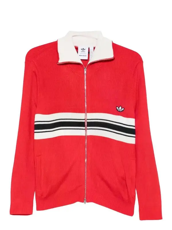 Adidas Striped Embroidered Logo Cardigan - Red