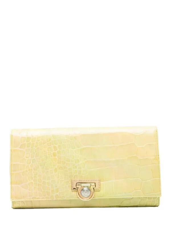 Versace 1990s Croc-embossed Leather Clutch - Yellow