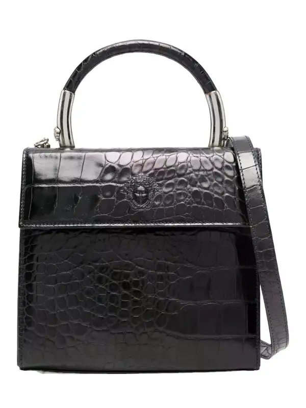 Versace 1990s Croc-embossed Leather Tote Bag - Black