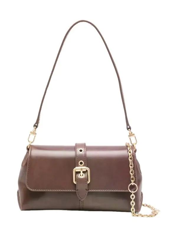 Maje Leather Shoulder Bag With Buckle And Chain Detail - Brown