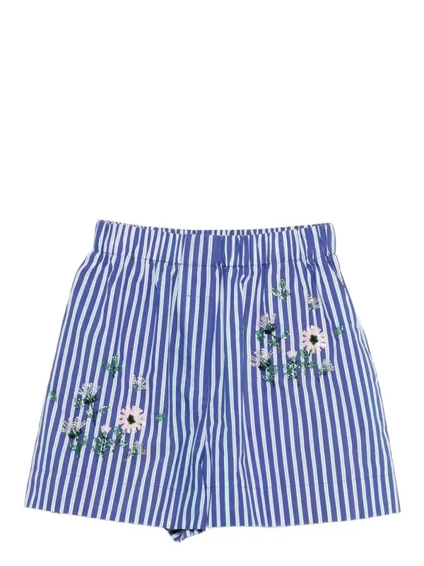 Maje Striped Floral Shorts - Blue